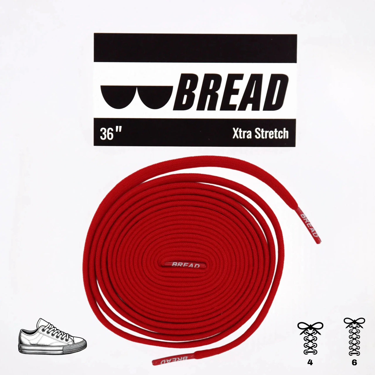 Bold Red BREAD Elastic Shoelaces - Vibrant, Easy Fit for Sneakers – Bread